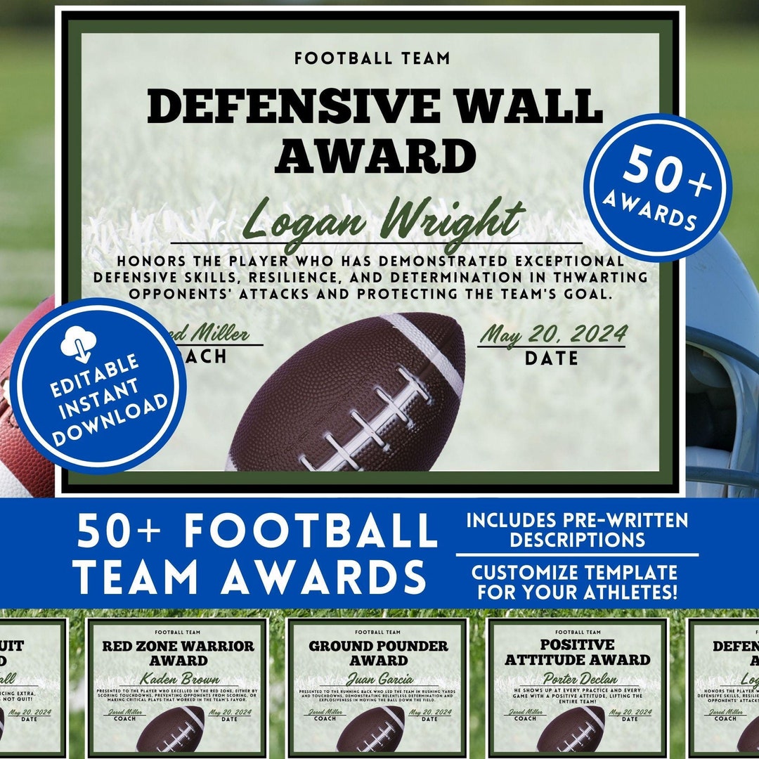 Football Award Certificate Editable Award Ceremony Certificate ...