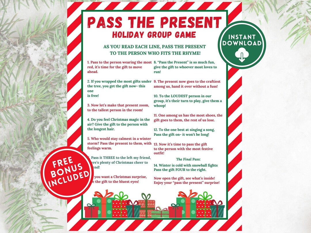 Christmas Pass the Present Game Christmas Party Game Printable for ...