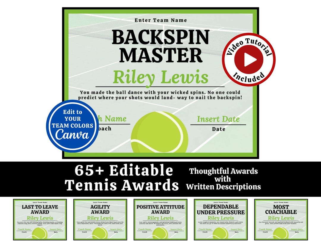 Editable Tennis Award Certificates, End of Season Tennis Team Awards ...