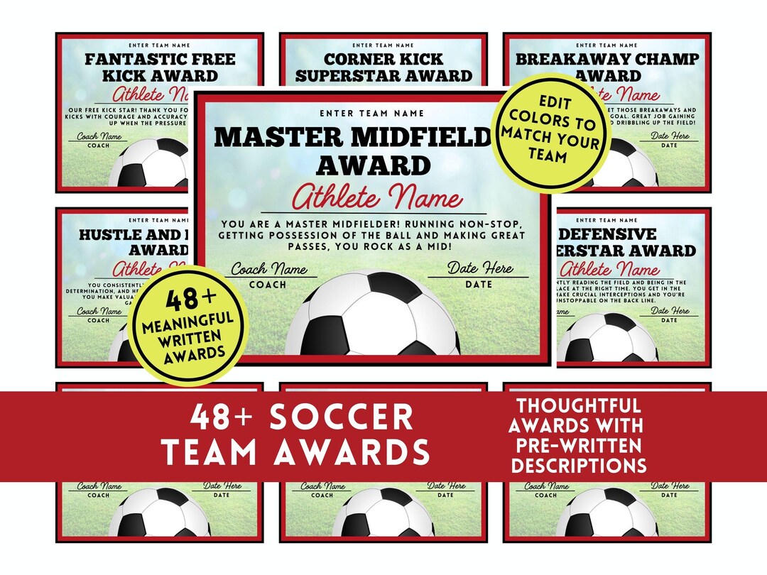 Soccer Award Certificate Editable Award Ceremony Printable End of ...