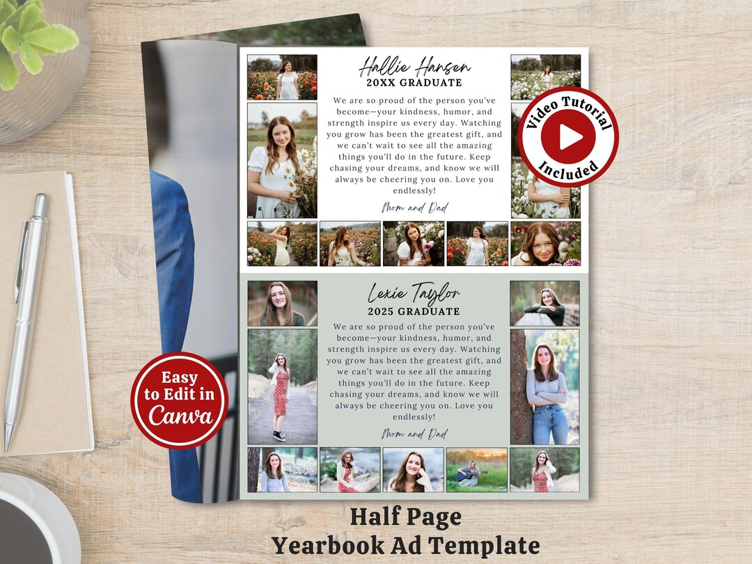 Yearbook Ad Template Half Page High School Grad Announcement Senior ...