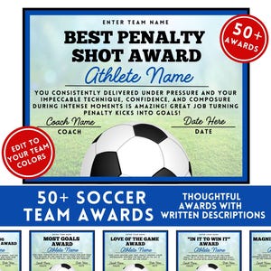 Soccer Team Awards Certificate Editable Award Ceremony Printable End of ...