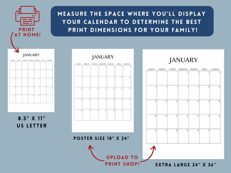 2025 Calendar on Wall Family Calendar Printable Large Wall Calendar ...