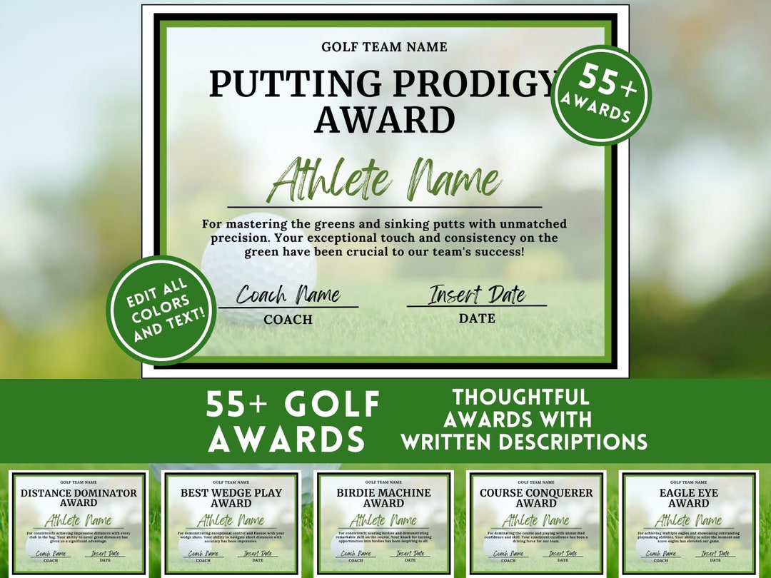 Golf Award Certificate Editable Award Ceremony Printable End of Season ...
