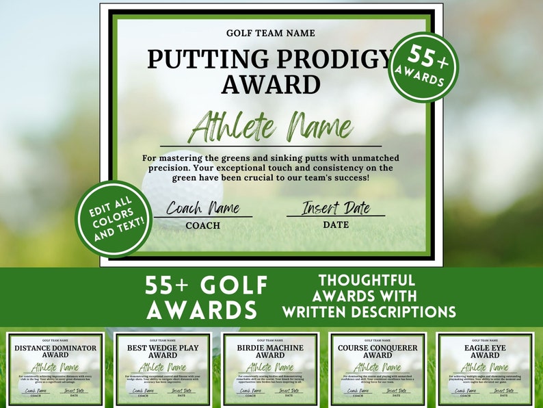 Golf Award Certificate Editable Award Ceremony Printable End of Season ...
