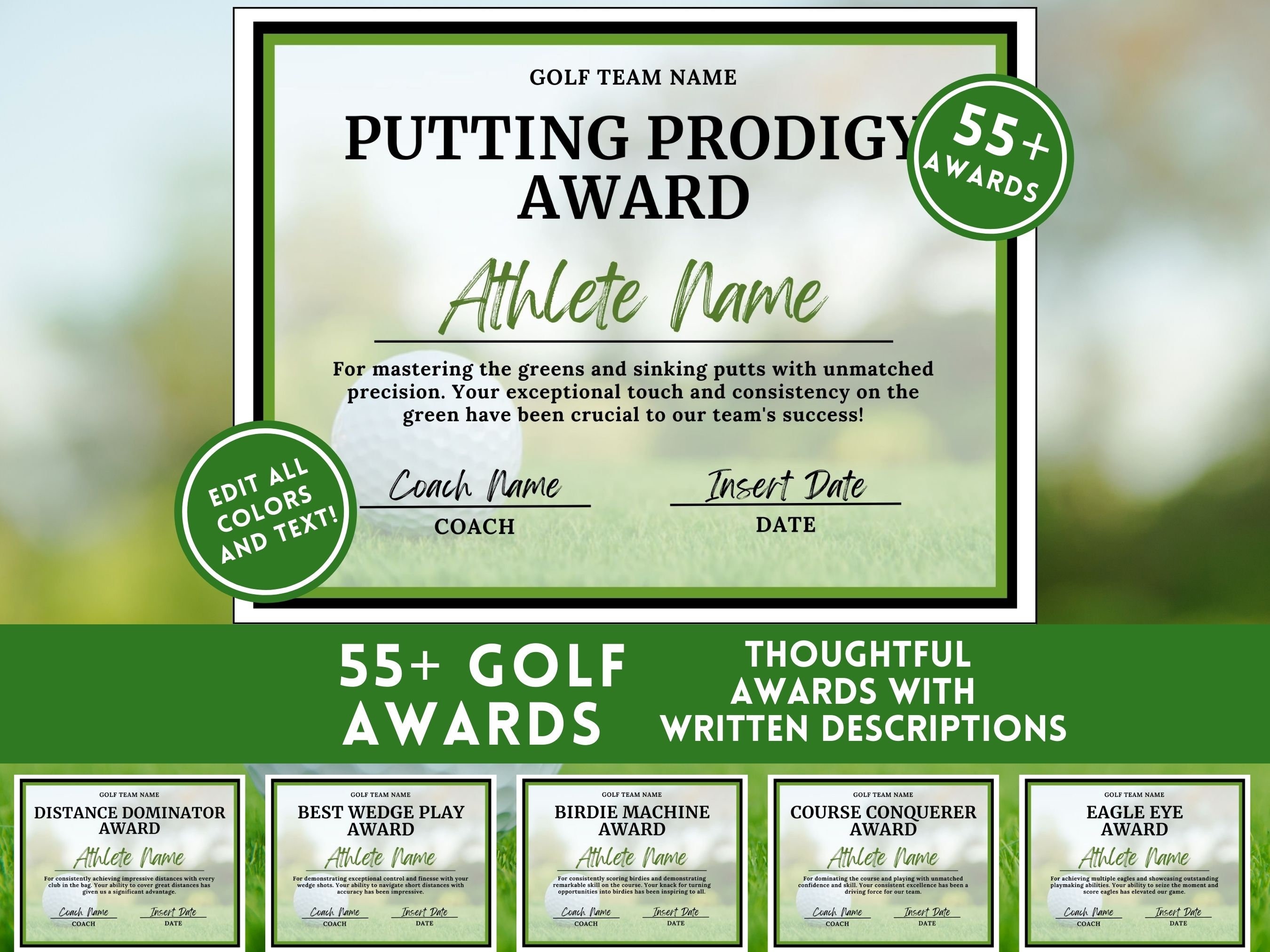 Golf Award Certificate Editable Award Ceremony Printable End of Season ...