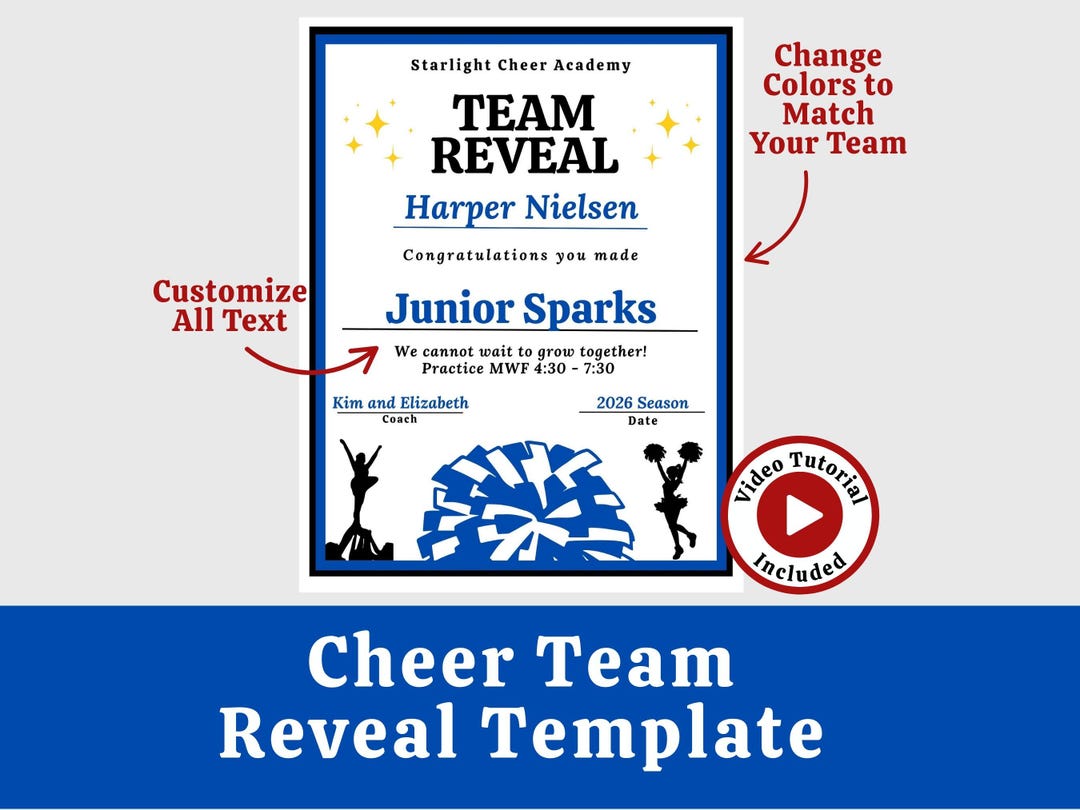 Cheer Team Reveal Template, Editable Cheer Tryout Flyer, Canva Team ...