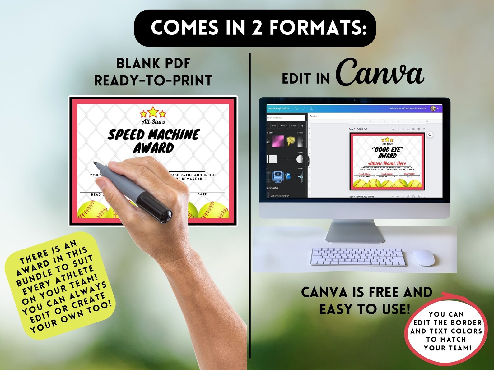 Editable Softball Award Certificate Template Softball Team Award ...