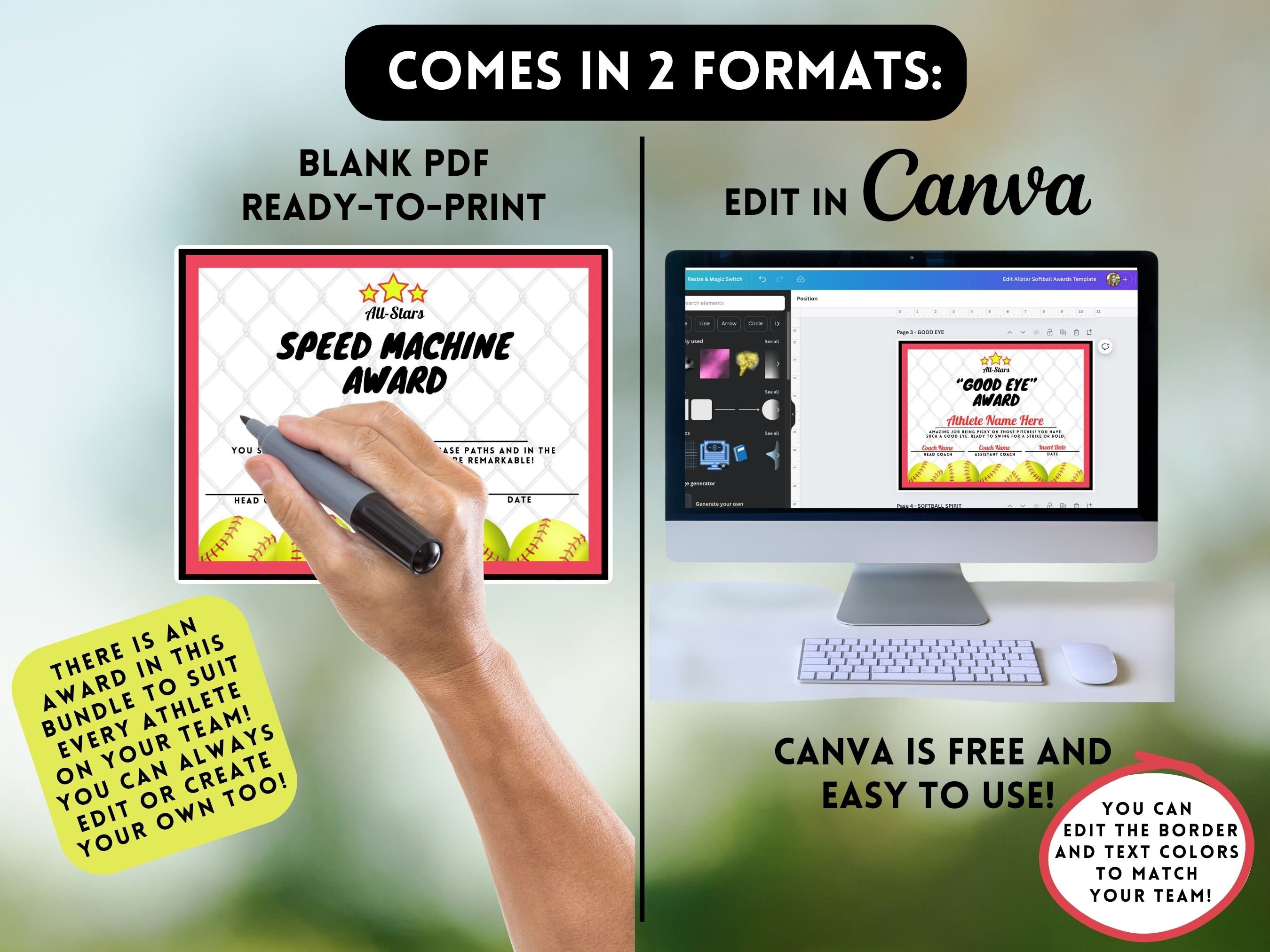 Editable Softball Award Certificate Template Softball Team Award ...