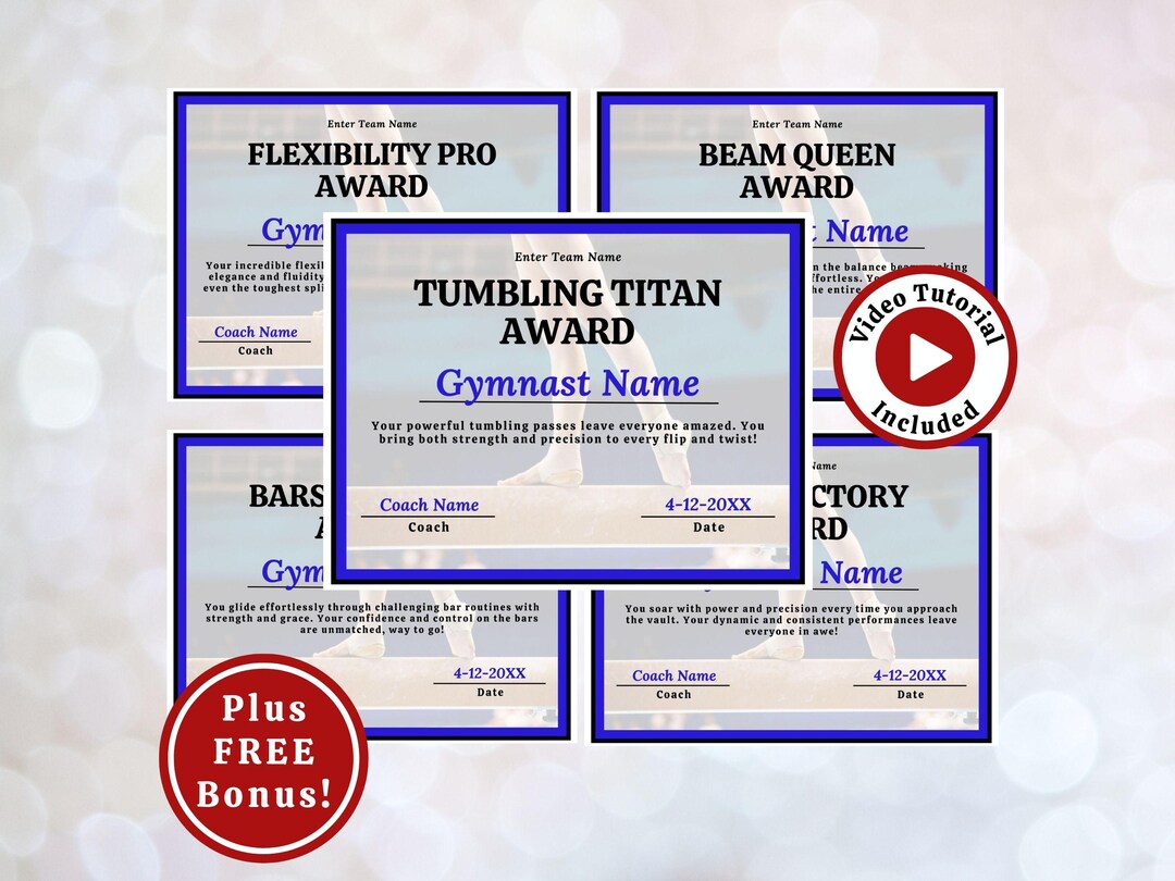 Editable Gymnastics Award Certificates Gymnast Printable Certificate ...