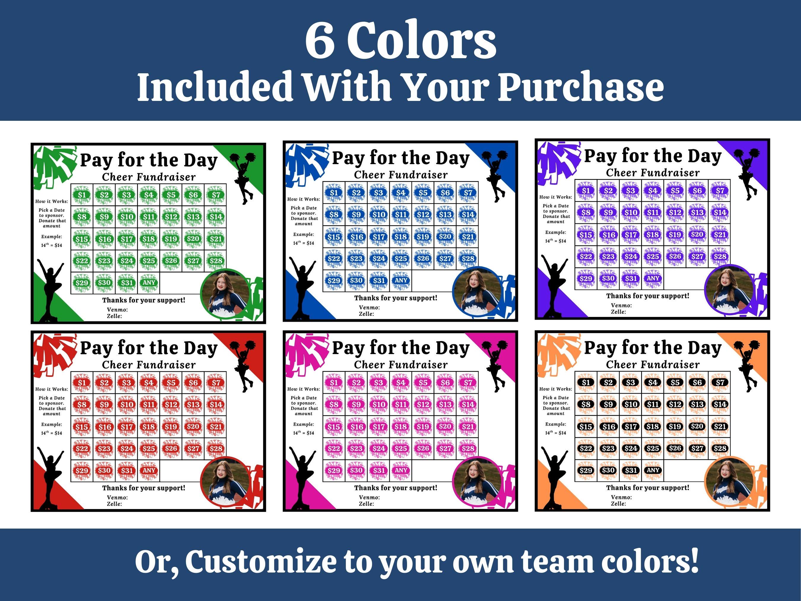 Cheer Fundraiser Calendar Template, Editable Pay for the Day, Pick a ...