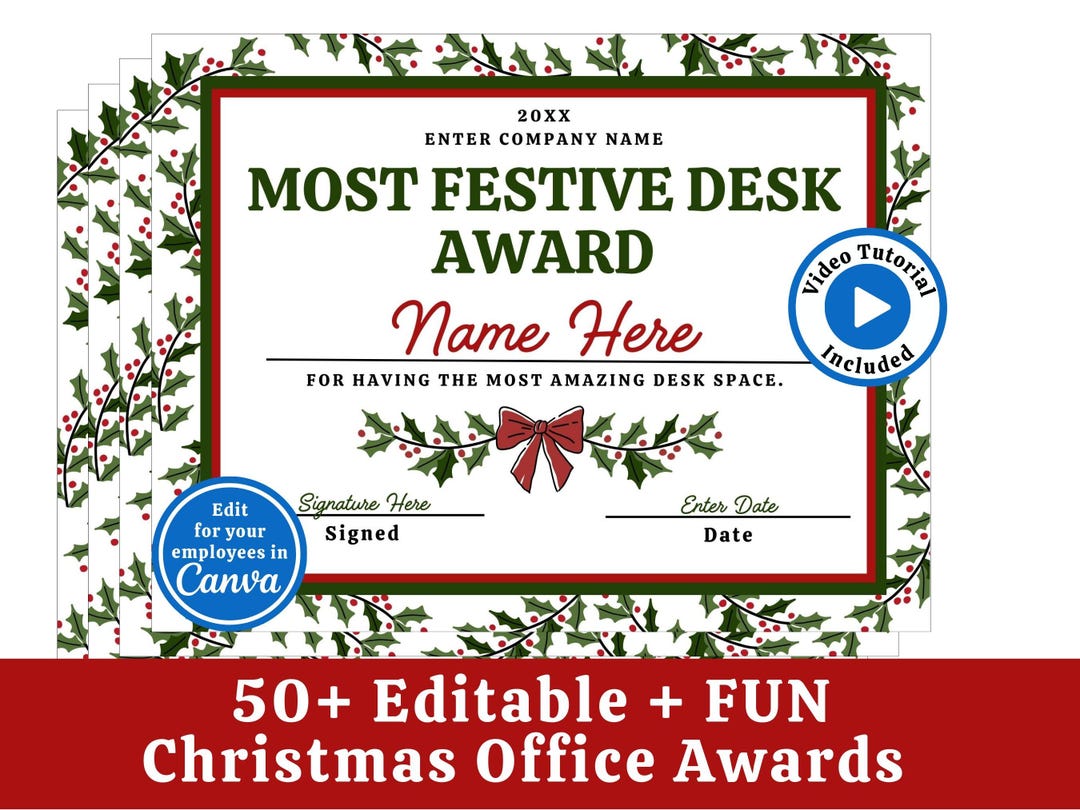 Christmas Employee Awards Office Christmas Award Certificates Office ...