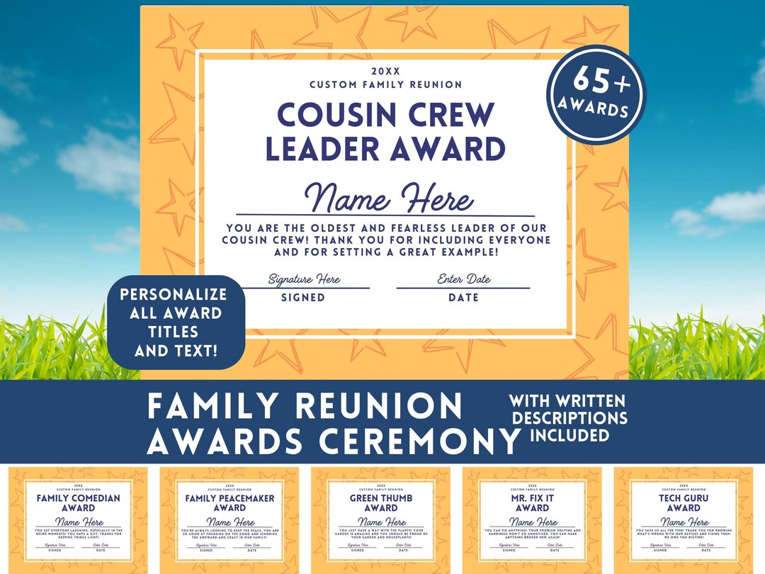Family Reunion Awards Editable Printable Award Certificates Family ...