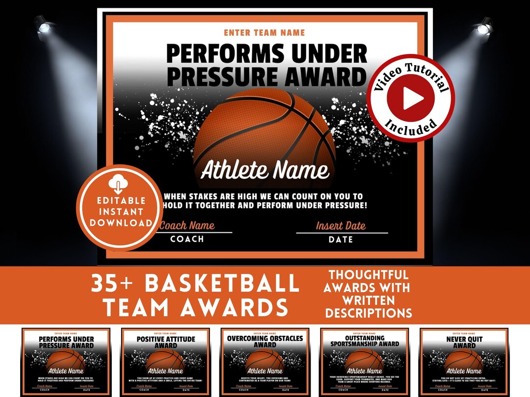 Basketball Award Certificate Editable Award Ceremony Printable End of ...