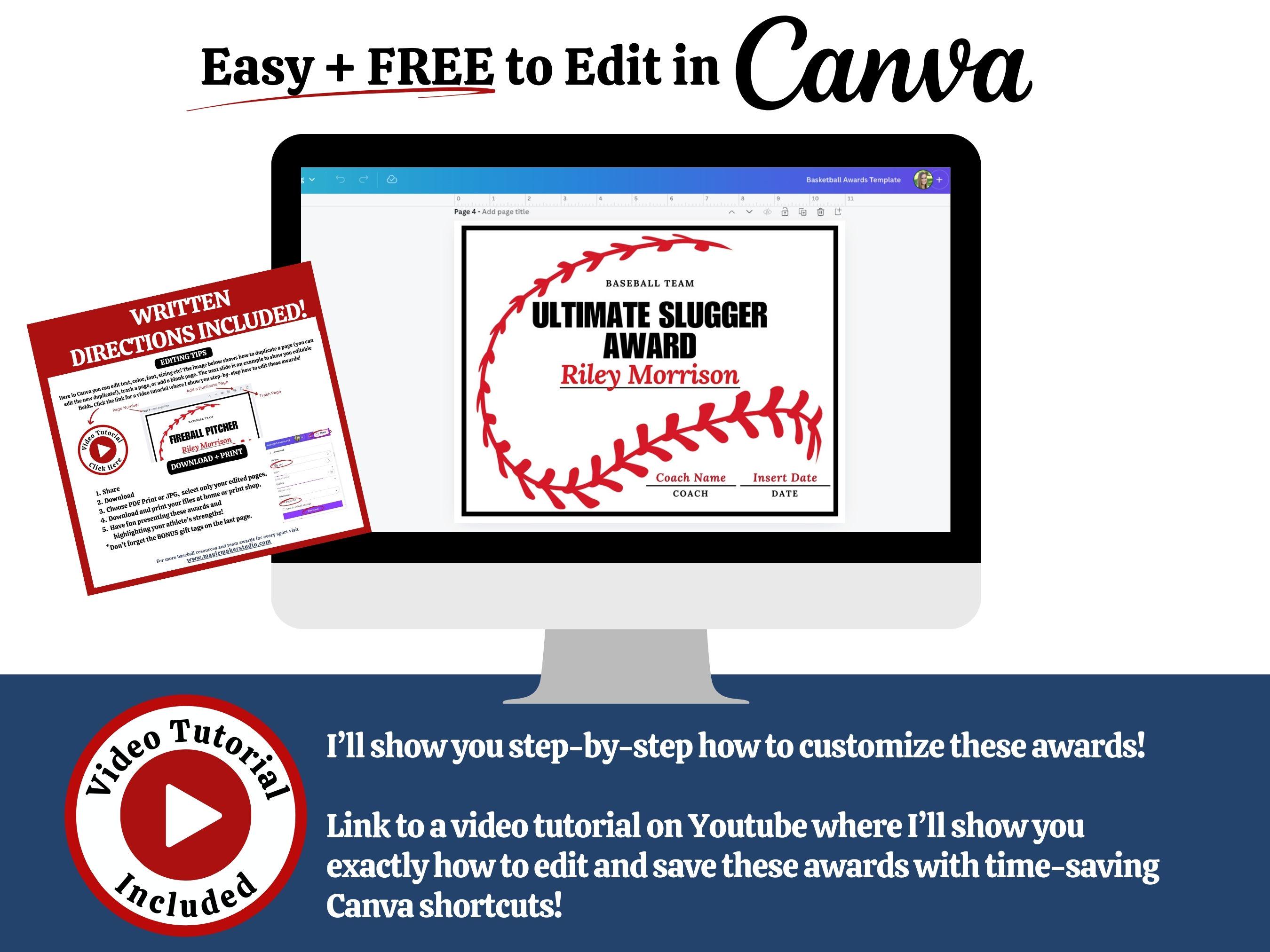 Editable Baseball Award Certificates, Baseball Team Awards, Baseball ...