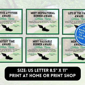 Cross Country Running Award Certificate Editable X Country Awards ...