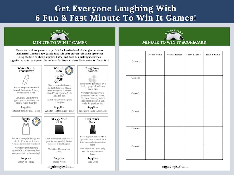 Minute to Win It Soccer Party Games, Fast & Fun End of Season Soccer ...