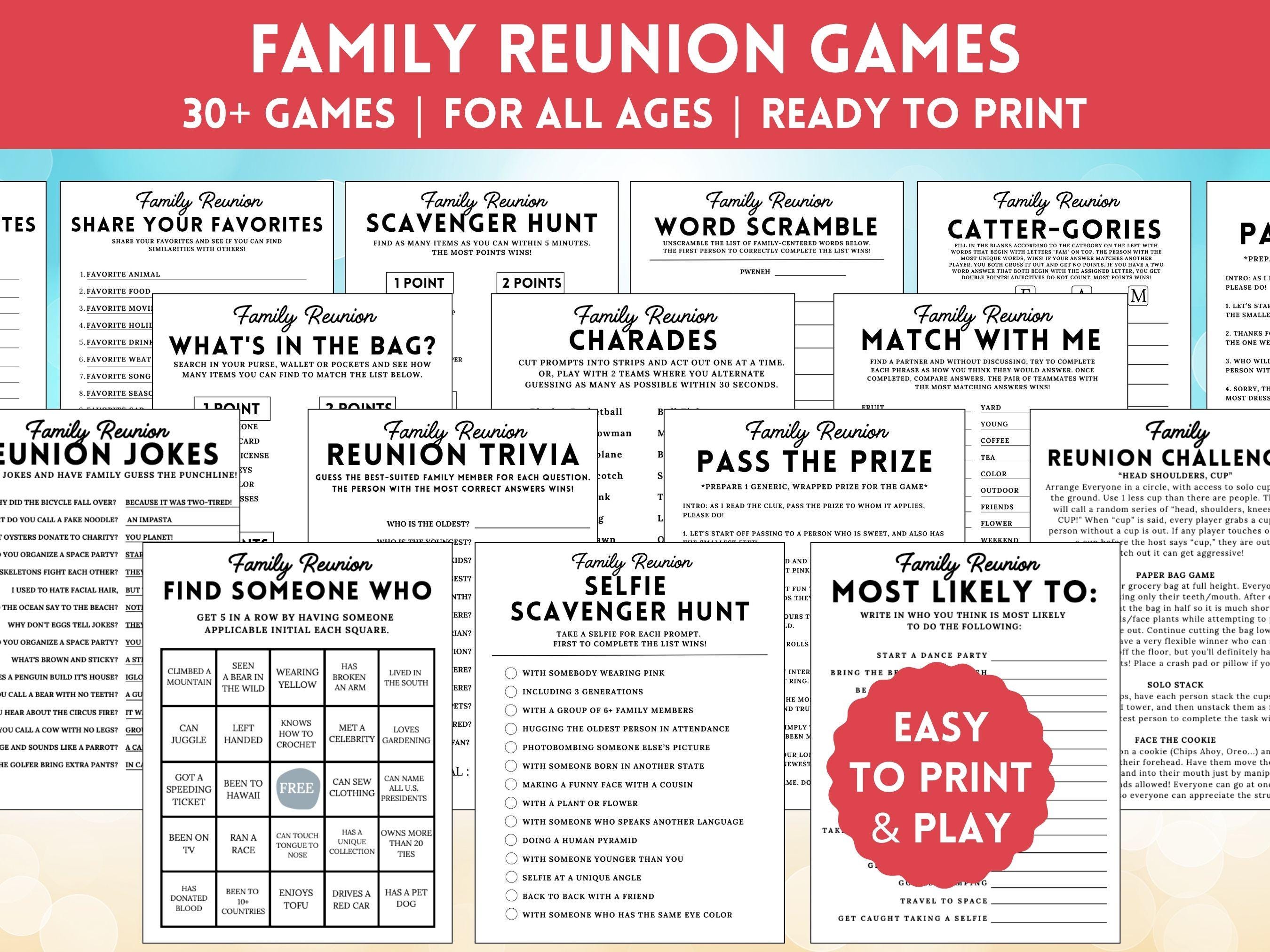 Family Reunion Games Bundle, Fun Family Reunion Activities, Family ...