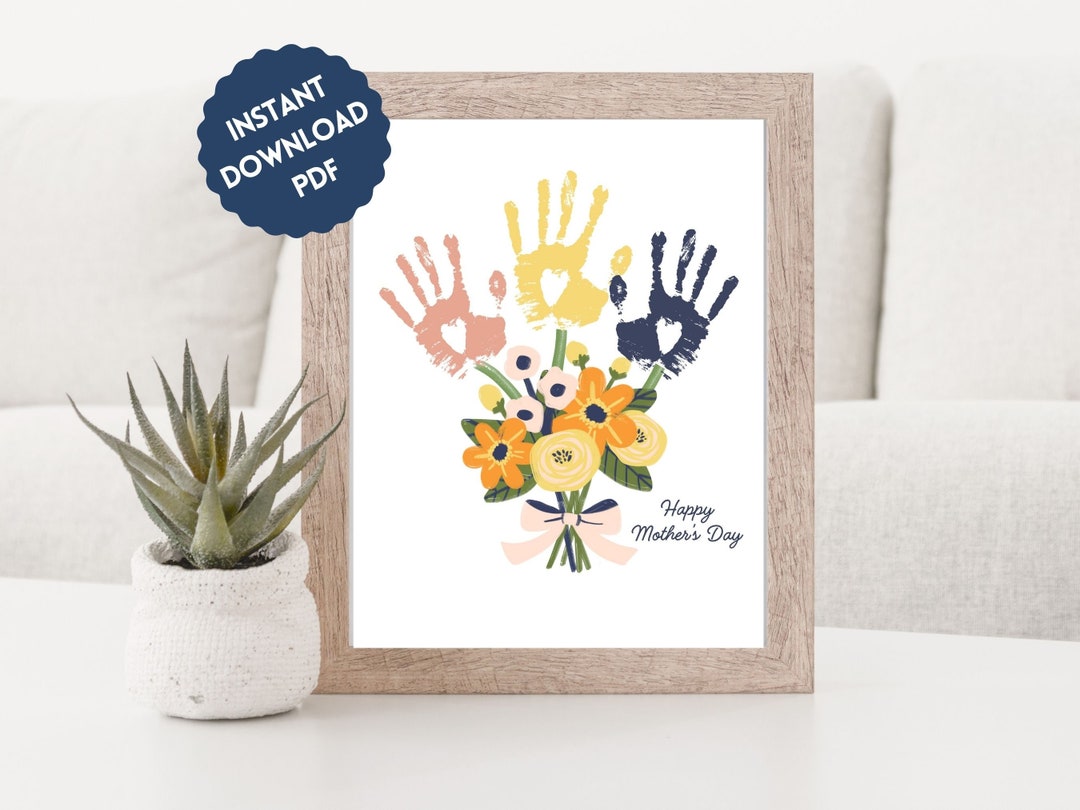 Flower Handprint Craft Art Printable for Mom Grandma Handprint Gift ...