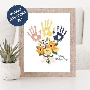 Flower Handprint Craft Art Printable for Mom Grandma Handprint Gift ...