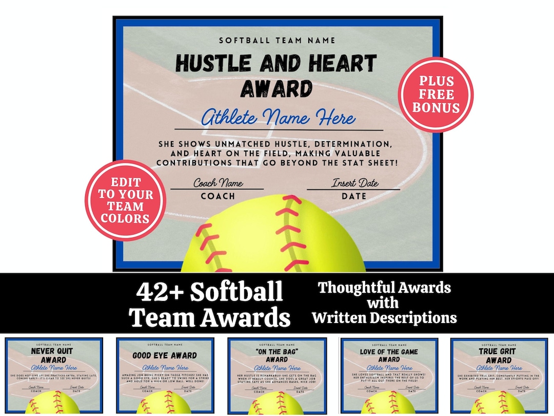 Editable Softball Award Certificate Template Softball Team Award ...