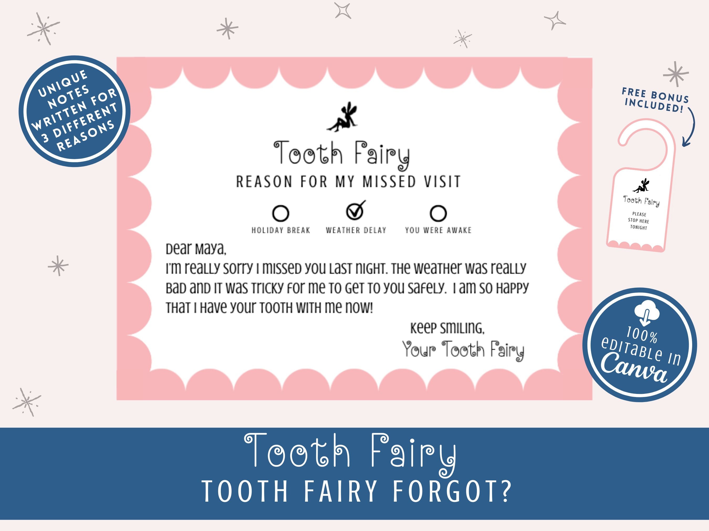 Tooth Fairy Letter for Missed Visit, Tooth Fairy Forgot, Editable Tooth ...