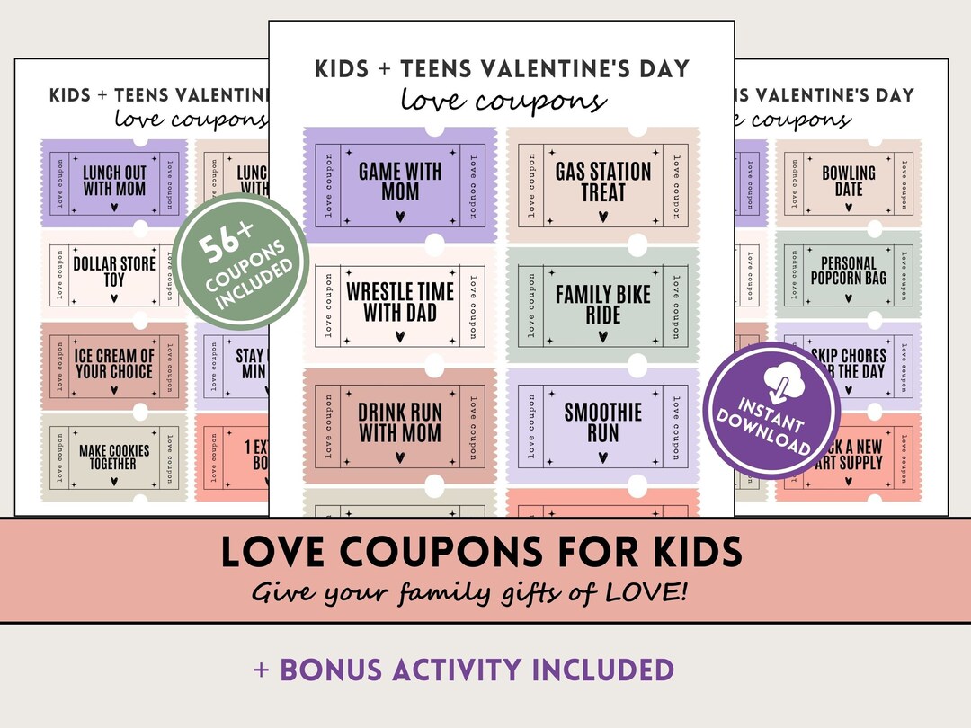 Love Coupon Book for Kids Printable Valentines Coupons Instant Download ...