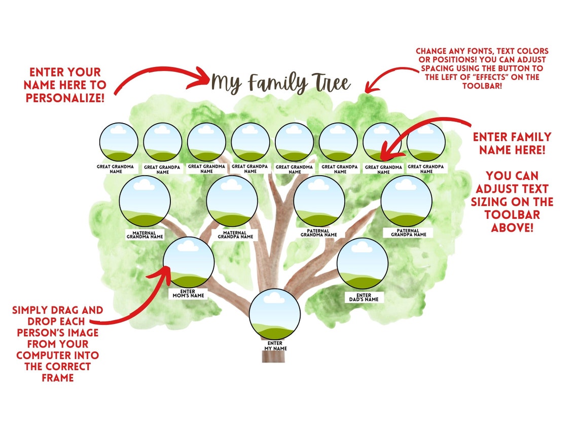 Family Tree Template Editable Canva Tree of Life Family Reunion Favors ...