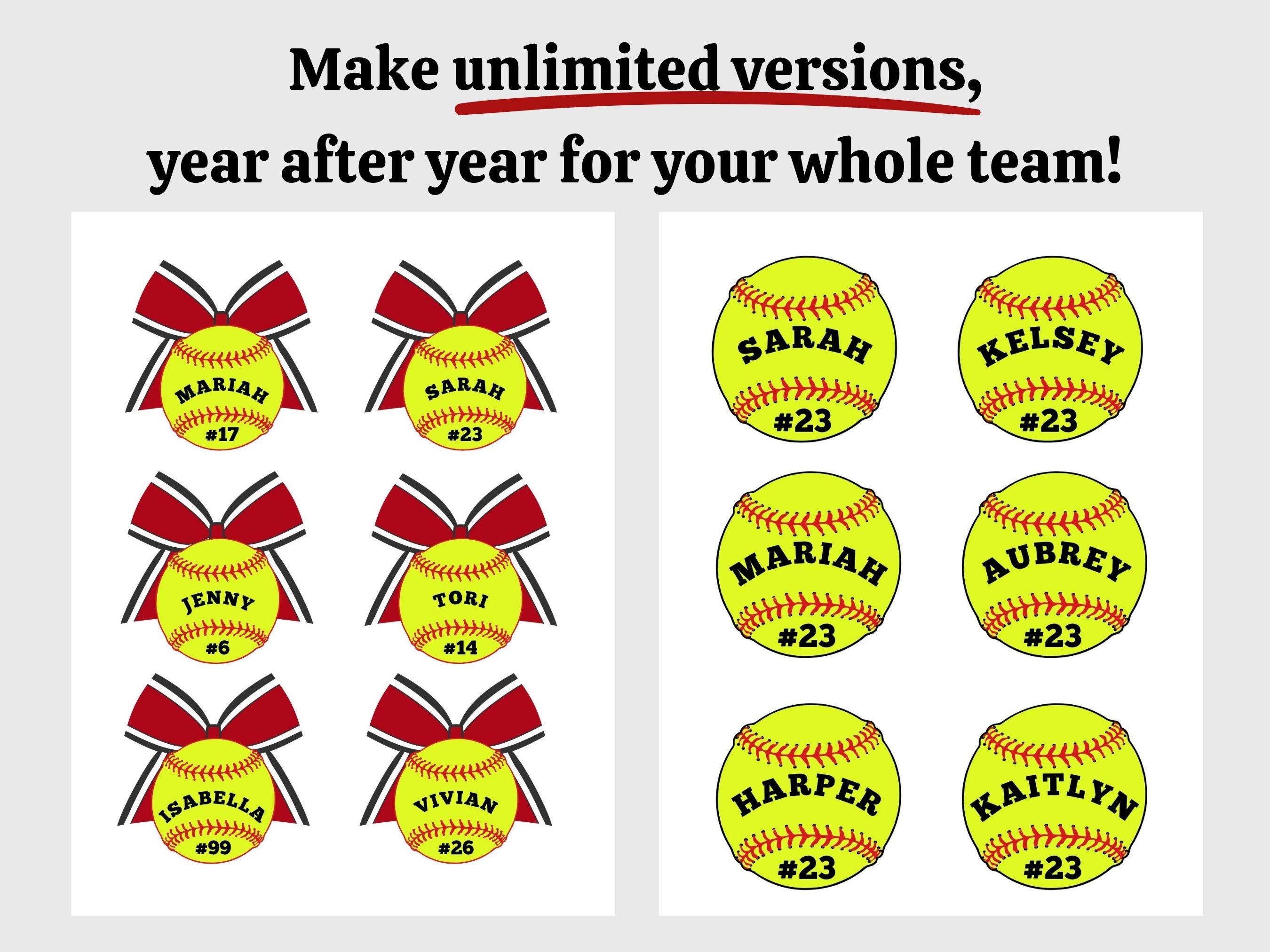 Editable Softball Name Tags, Printable Team Gift Tag, Custom Canva ...