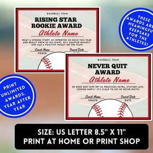 Baseball Award Certificate Editable Award Ceremony Printable End of ...