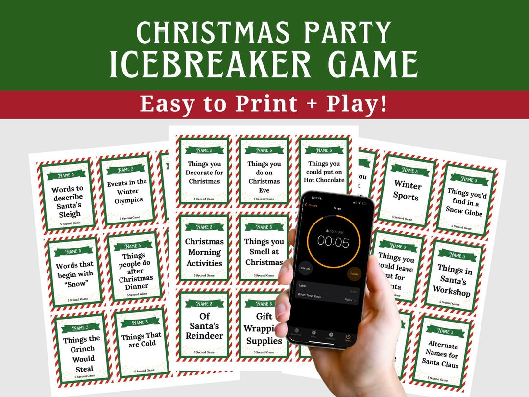 Christmas Icebreaker Game, Printable 5 Second Game, Xmas Party Games ...