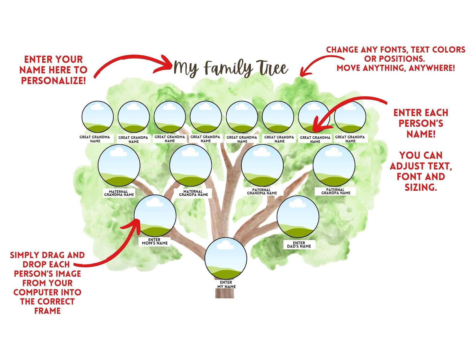 Family Tree Template Editable Canva Tree of Life Family Reunion Favors ...
