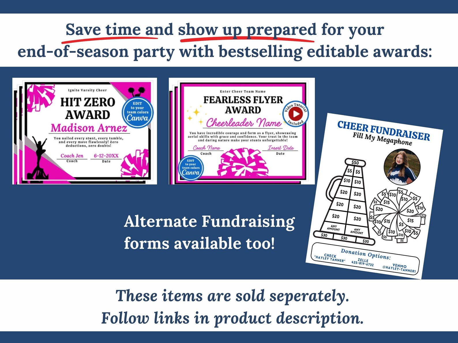 Cheer Fundraiser Calendar Template, Editable Pay for the Day, Pick a ...