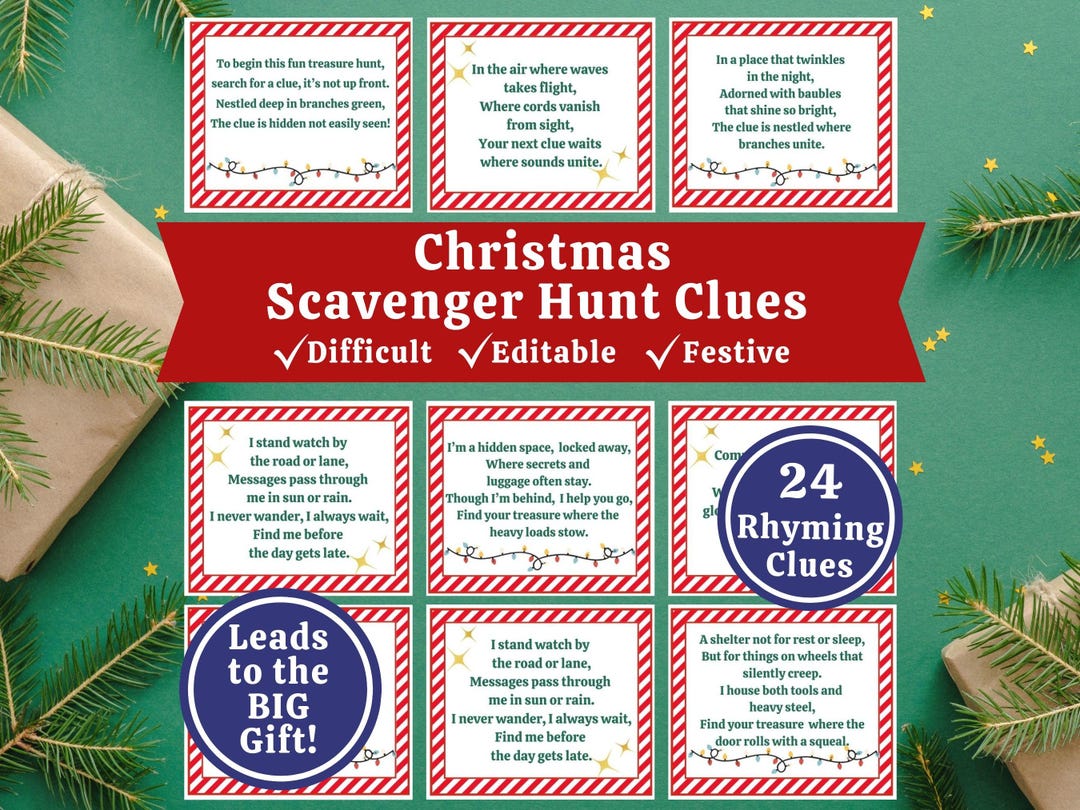 Christmas Scavenger Hunt Clues for Kids Teens Adults Indoor Hard ...