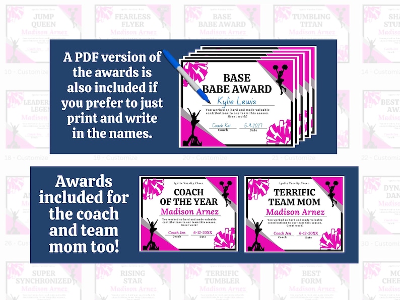 Editable Cheerleading Award Certificates Cheer Team Awards Cheerleading ...