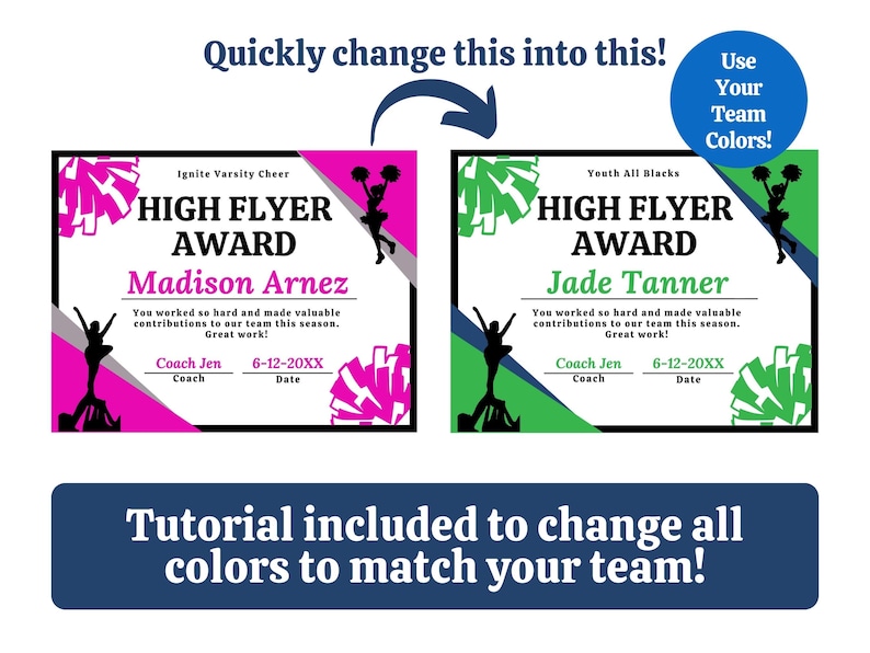 Editable Cheerleading Award Certificates Cheer Team Awards Cheerleading ...