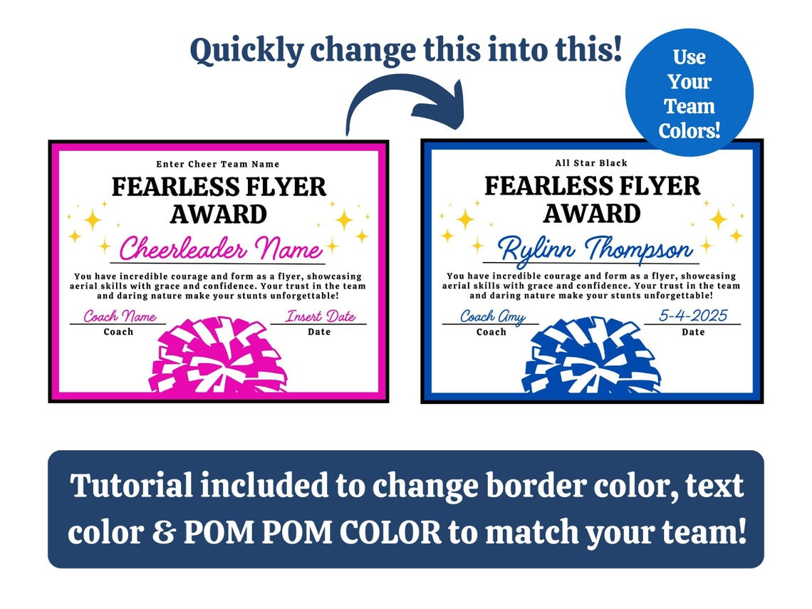 Editable Cheerleading Award Certificates Cheer Team Awards Cheerleading ...