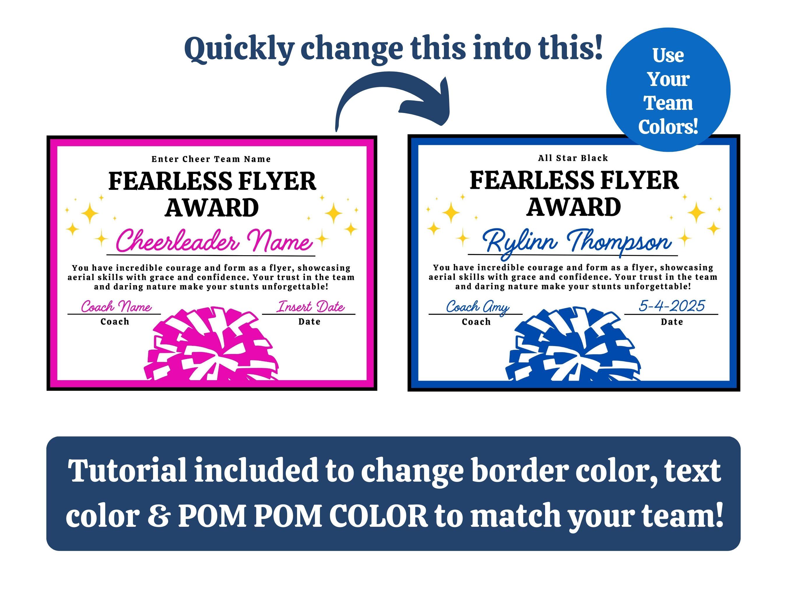 Editable Cheerleading Award Certificates Cheer Team Awards Cheerleading ...