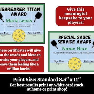 Pickleball Award Certificate Template, Pickleball Gift Funny Awards for ...
