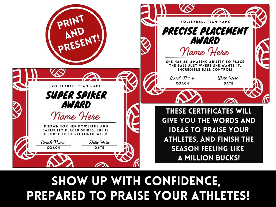 Volleyball Award Certificate Editable Ceremony Printable End of Season ...