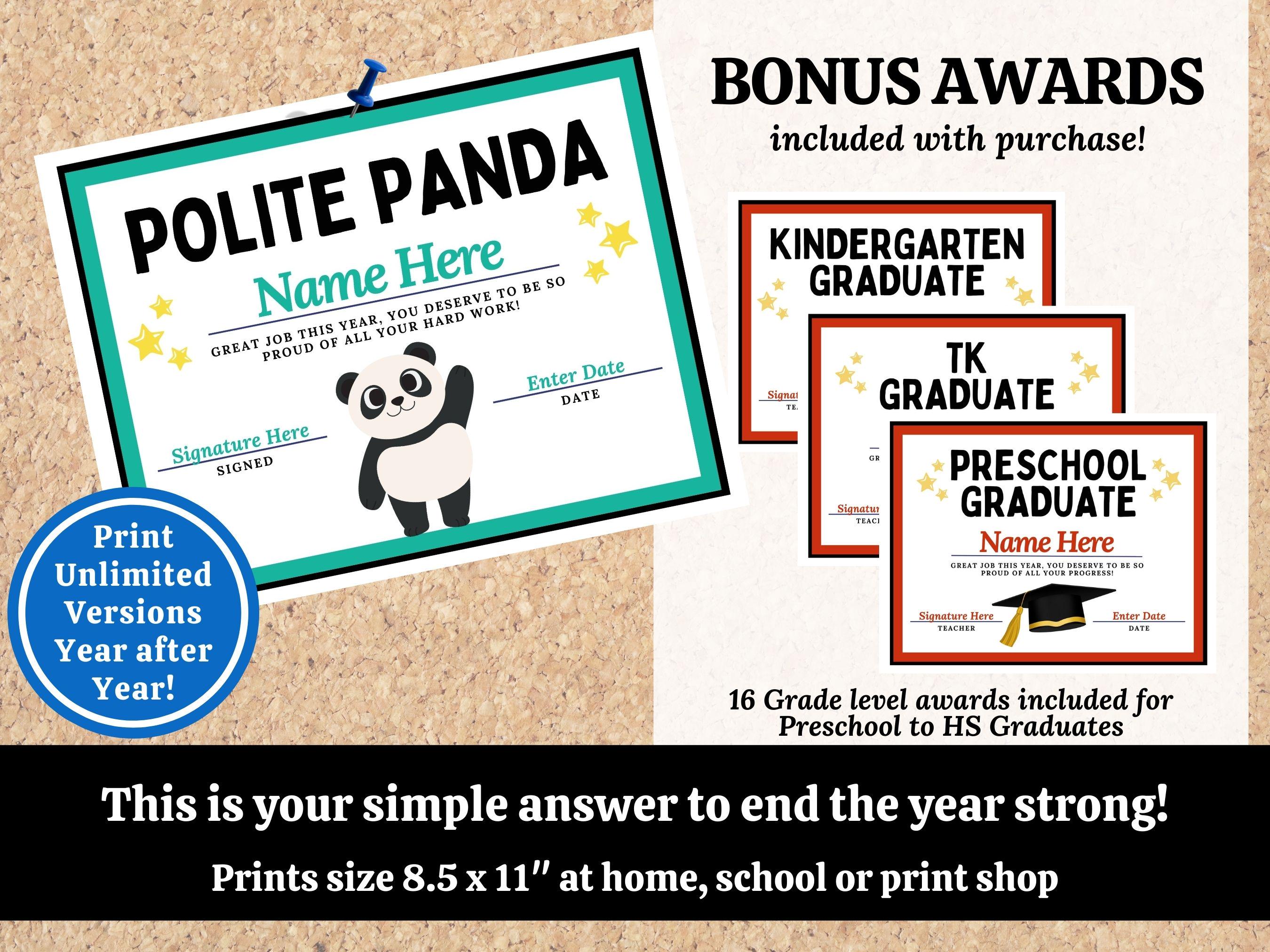 Editable Preschool Graduation Awards, Printable End of Year ...