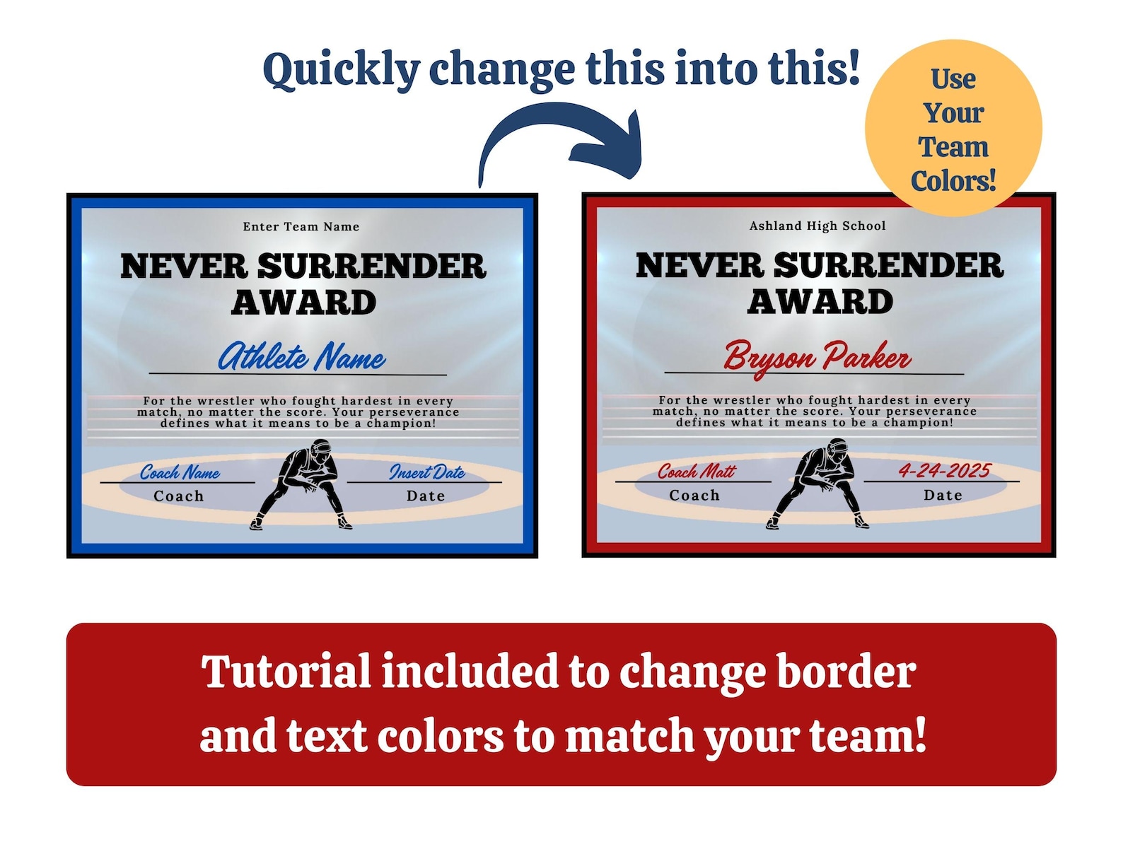 Editable Wrestling Award Certificates End of Season Wrestling Banquet ...