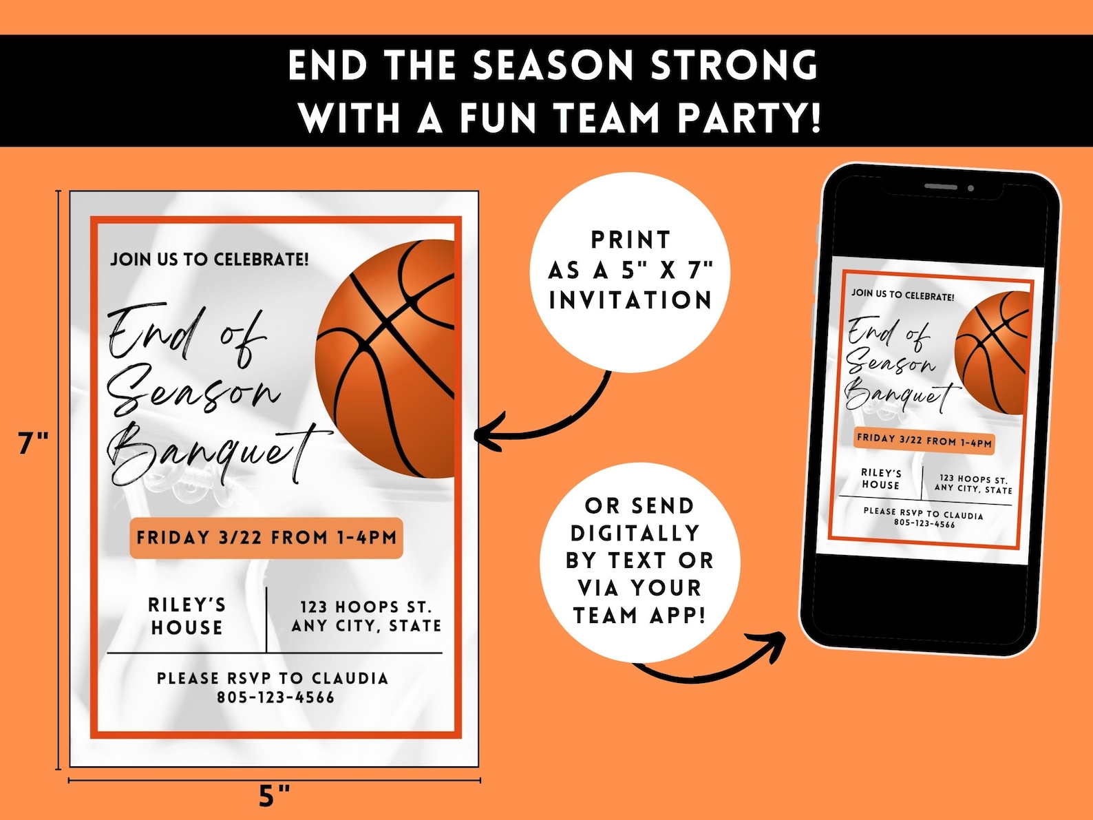 Basketball Team Party Banquet Invitation End of Season Basketball ...