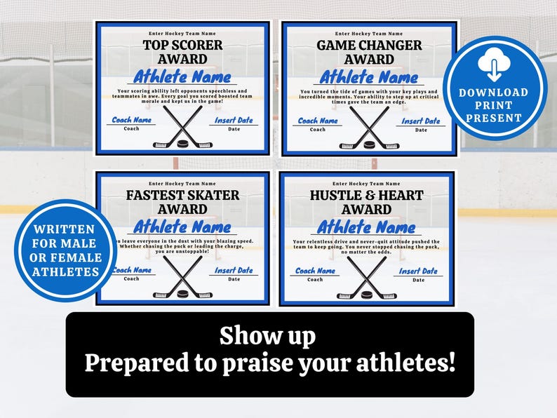 Editable Hockey Award Certificates, End of Season Hockey Team Awards ...