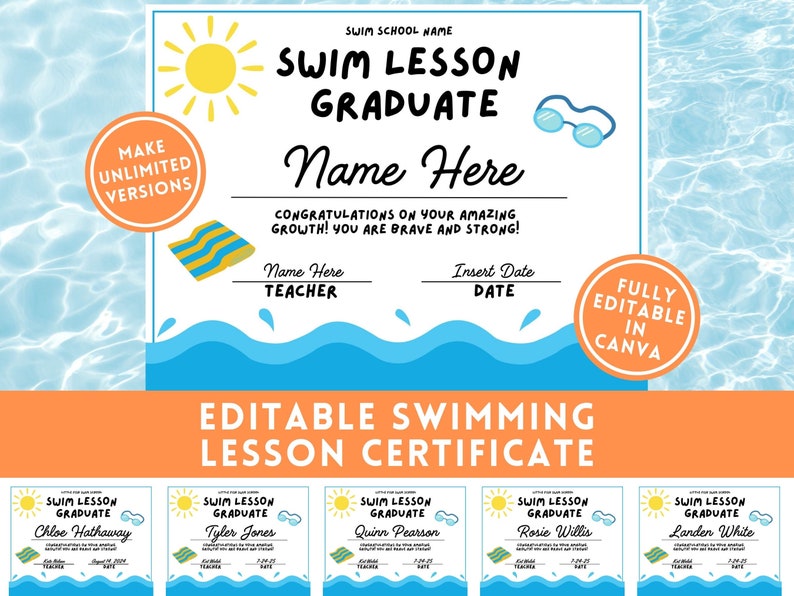 Editable Swimming Award Certificate Template Swimming Lessons ...
