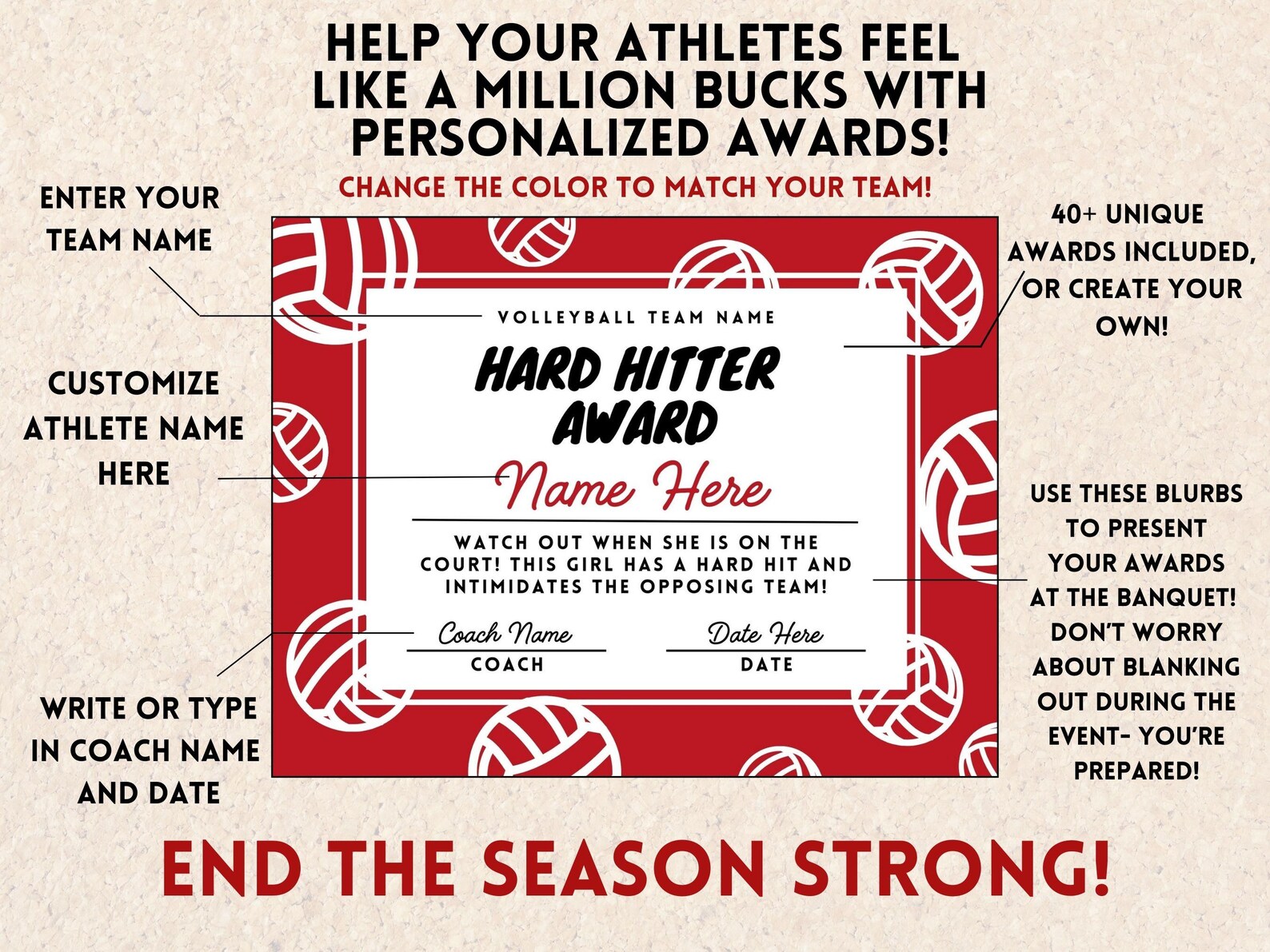 Volleyball Award Certificate Editable Ceremony Printable End of Season ...