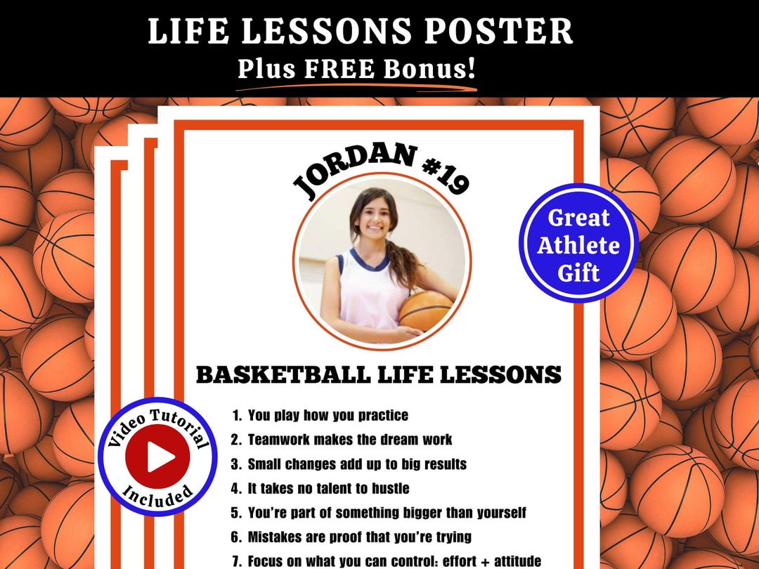 Basketball Life Lessons Poster Editable Custom Gift Girl Boy Basketball ...