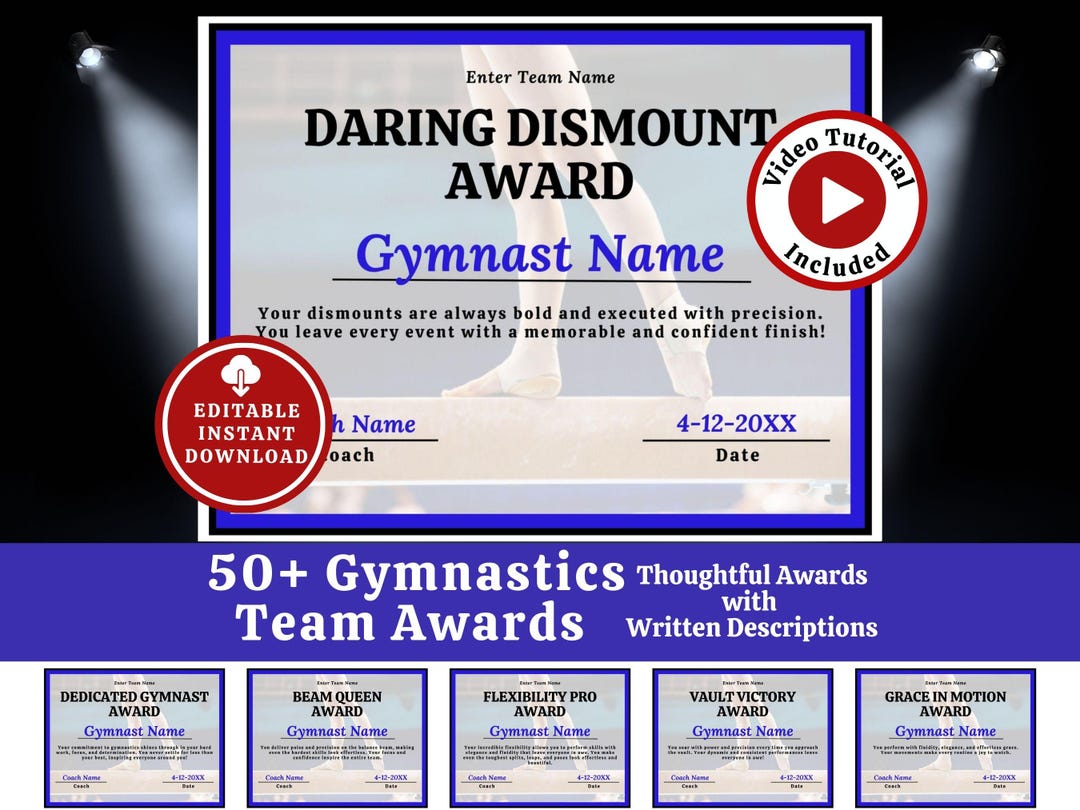 Editable Gymnastics Award Certificates Gymnast Printable Certificate ...