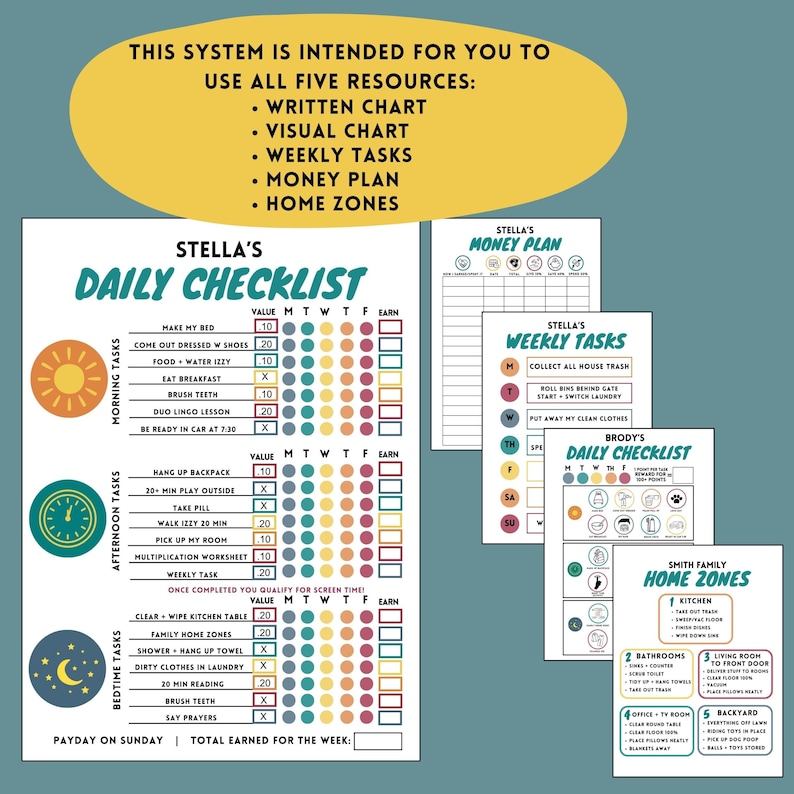 Editable Kids Daily Checklist Chore Chart Picture Chorechart Allowance ...
