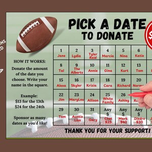 Football Calendar Fundraiser Pick a Date to Donate Football Team ...